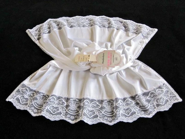 VINTAGE WAIST SLIP Silky Antron III Nylon White Deep Lace Hem Side ...