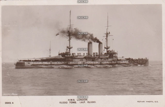 ROYAL NAVY RP Postcard. HMS "London" Battleship. WW1. Starboard. Mailed ...