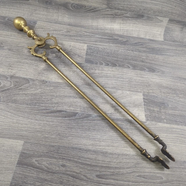 SET COMPAGNO CAMINO in ottone massiccio pinze carbone lunghe 27,5"/70 ...
