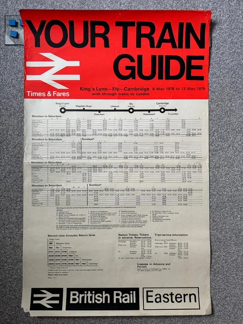 BRITISH RAIL EASTERN times fares railway timetable 1978/79 poster Kings ...