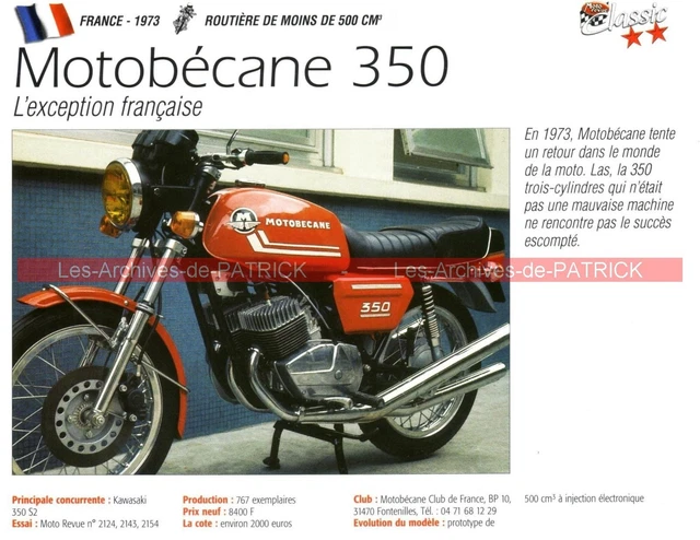 MOTOBECANE 350 À 3 cylindres 1973 Fiche Moto 000215 EUR 7,49 - PicClick FR
