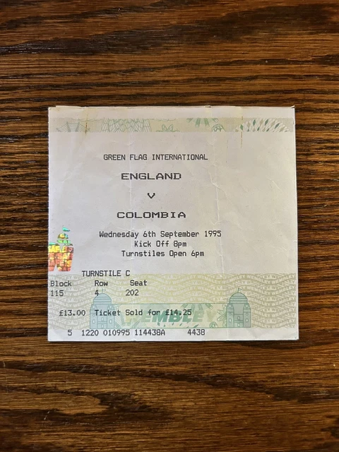 RENE HIGUITA SCORPION Kick Save 1995 England Colombia Ticket RARE £99. ...