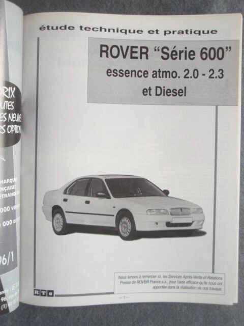 REVUE TECHNIQUE ROVER Série 600 essence atmo. 2.0 - 2.3 et Diesel EUR 8 ...