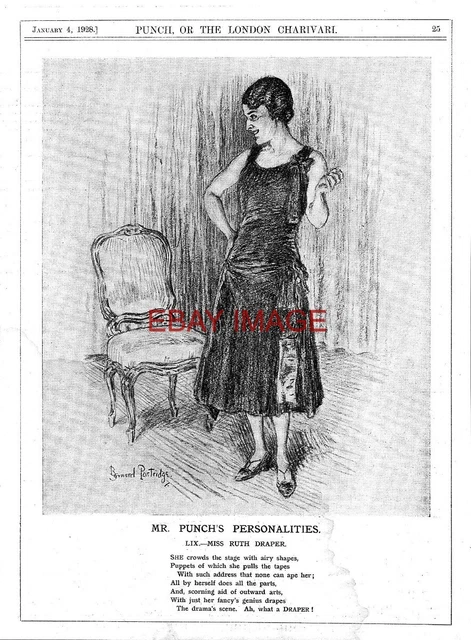 AMERICAN ACTRESS RUTH DRAPER Original 1928 'Punch Personalities' Series ...