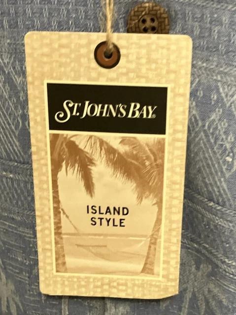 ST JOHNS BAY Island Style Slate Blue Palm Tree Short Sleeve Shirt Mens ...