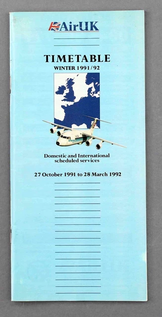 AIR UK AIRLINE Timetable Winter 1991/92 Route Map £14.95 - PicClick UK