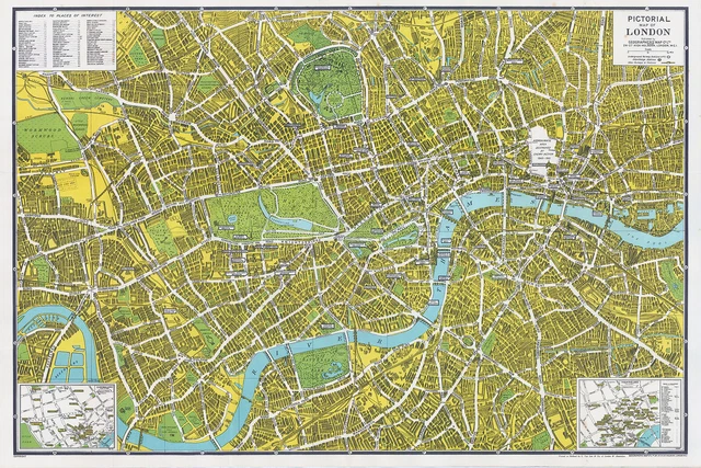 1940S ORIGINAL VINTAGE PICTORIAL MAP OF LONDON including War Damaged ...