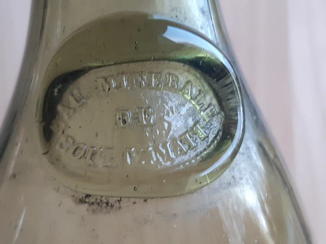 BOUTEILLE ANCIENNE VERRE soufflé sceau Eau Minérale de Soultzmatt ...