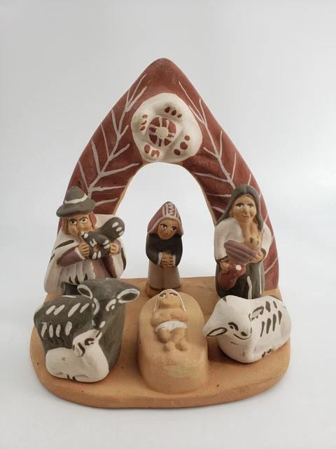 PERUVIAN QUINUA FOLK Art Pottery Sculpted Christmas Nativity Diorama ...