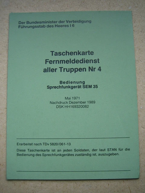 TASCHENKARTE SEM 35 Bundeswehr Ausbildung Funk EUR 7,99 - PicClick DE