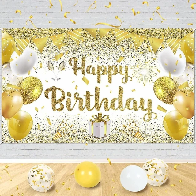 HAPPY BIRTHDAY PARTY Backdrop Banner, Gold Glitter Design, 180 x 110 cm ...