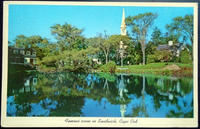 HISTORIC AND BEAUTIFUL Scene Sandwich MA, Water Mill & Pond, Church ...