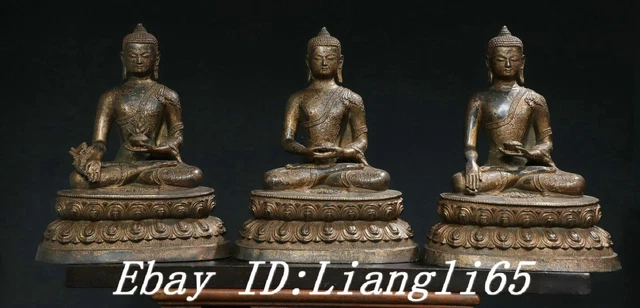 TIBET LILA BRONZE Gold Shakyamuni Sakyamuni Amitabha Buddha Statue Set EUR 560,00 - PicClick DE
