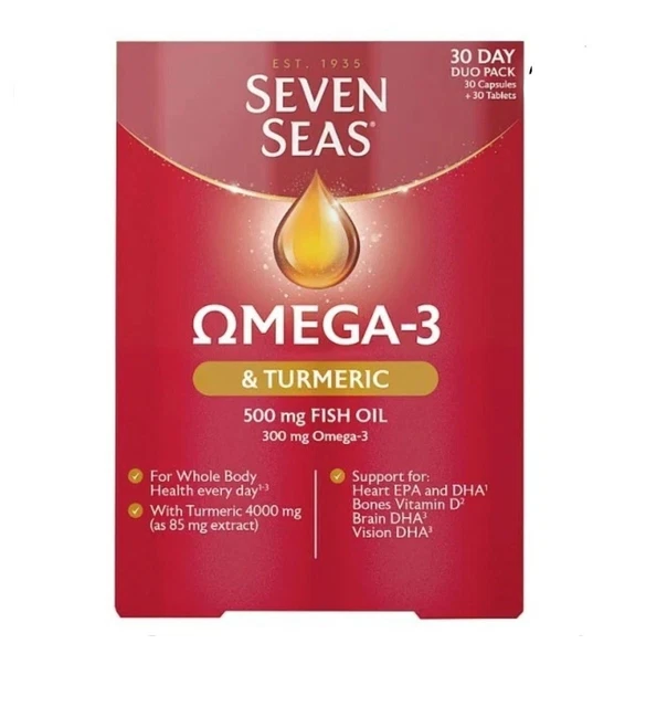 SEVEN SEAS OMEGA-3 & Turmeric - 30 Day Duo Pack - New Long EXPIRY £14. ...