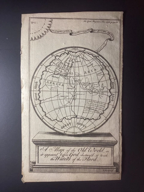 MAP OF THE World, before God's flood, engraving, Gentleman’s Magazine ...