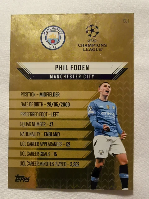 TOPPS MATCH ATTAX 2024/25 2025 Phil Foden Manchester City Gold Edge ...