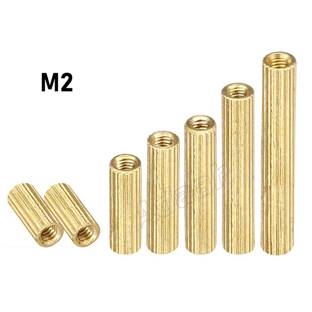 M2 BRASS KNURLED Round Female-Female Spacers Standoff PCB Pillar Studs ...