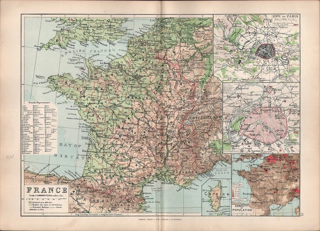 1895 VICTORIAN MAP ~ France French Departments Paris Environs ...