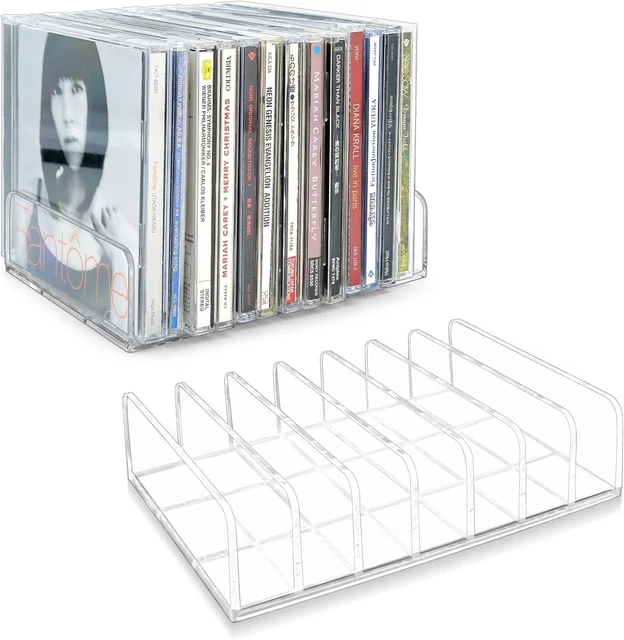 2 PACK CLEAR Acrylic CD/DVD Display Rack Storage Box Vinyl Record Stand ...