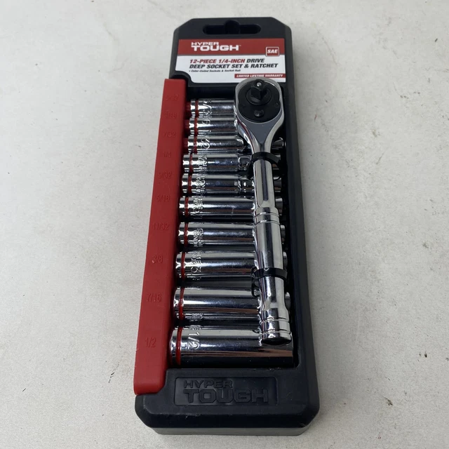 HYPER TOUGH 12 Piece 1/4-Inch Drive DEEP SOCKET SET & Ratchet SAE ... HYPER TOUGH 12 Piece 1/4-Inch Drive DEEP SOCKET SET & Ratchet SAE ...