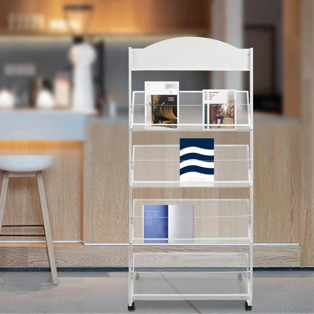 4-TIER MAGAZINE DISPLAY Stand Floor-Standing Newspaper Brochure Rack w ...