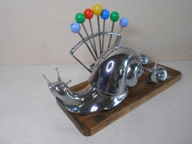 ANCIEN PORTE PIQUE à escargot coktail apéritif métal chromé DLG ...