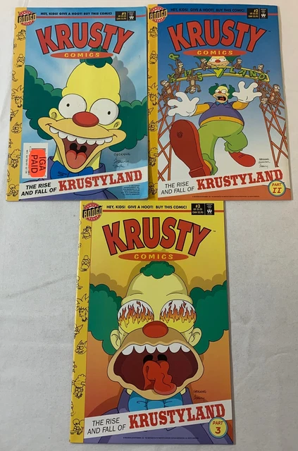 SIMPSONS TV SHOW KRUSTY COMICS #1 2 3 ~ FULL SET ~ Krusty The Clown £14 ...