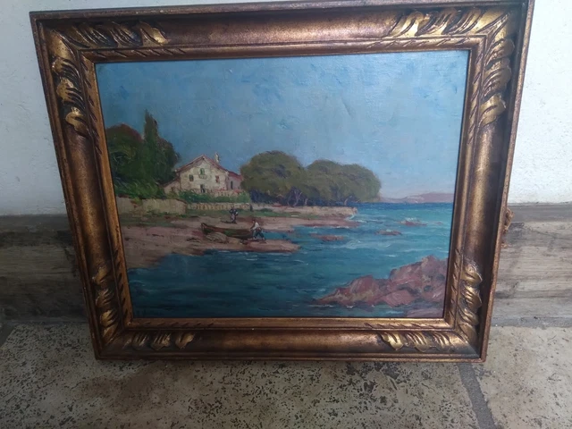TABLEAU ANCIEN-HUILE SUR Toile Signée Vuillard ? -Marine-Encadrement estampillé. EUR 200,00 ...