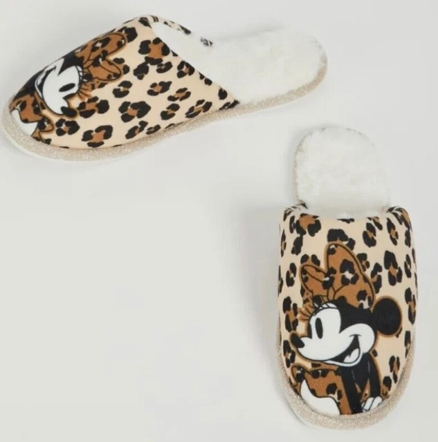 DISNEY LEOPARD PRINT Minnie Mouse Slip On Mule Slippers UK 3-8 Ladies ...