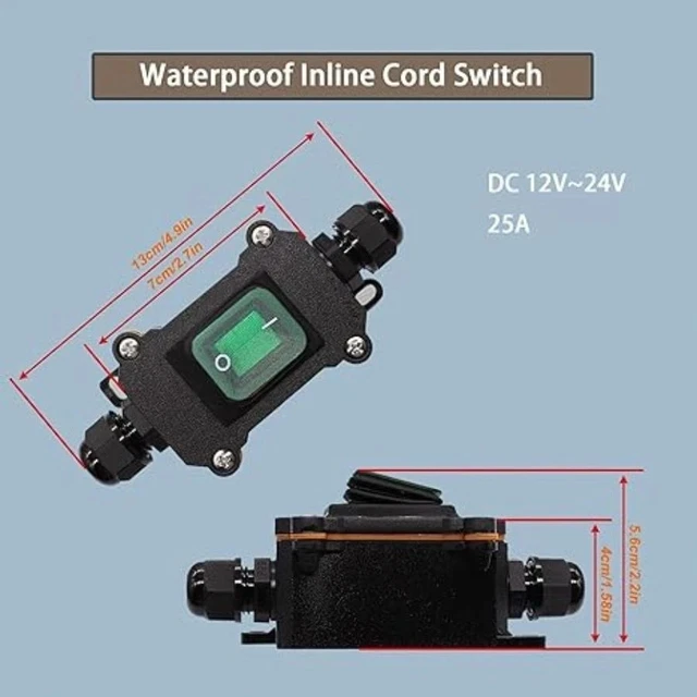 12V INLINE POWER Toggle Switch, IP67 Waterproof 12AWG ON/Off Switch SAE ...
