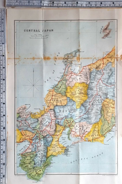 1913 JAPAN JAPANESE Tourist Map Central Japan Echizen Mino Hida Totomi ...