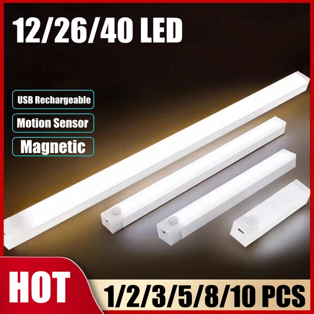 LED PIR MOTION Sensor Strip Light Magnetic Cabinet Closet Lamp USB ...