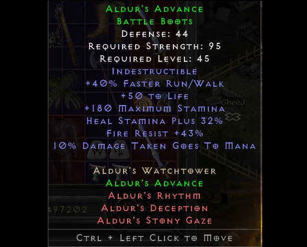 DIABLO 2: RESURRECTED D2R: Aldur's Advance Battle Boots Aldurs Softcore ...