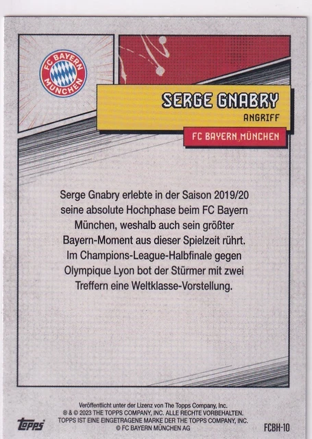 TOPPS BAVIERA MUNICH Fan Set Fútbol 2023 FCBH-10 Serge Gnabry Púrpura ...