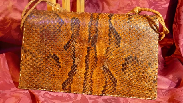SAC VINTAGE 1960 Cuir Veritable Exotique Serpent Python / Avec 1 Portefeuille EUR 44,50 ...