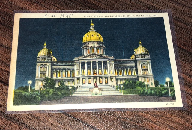 VINTAGE POSTCARD DES Moines Iowa State Capitol by Night 1938 Linen ...