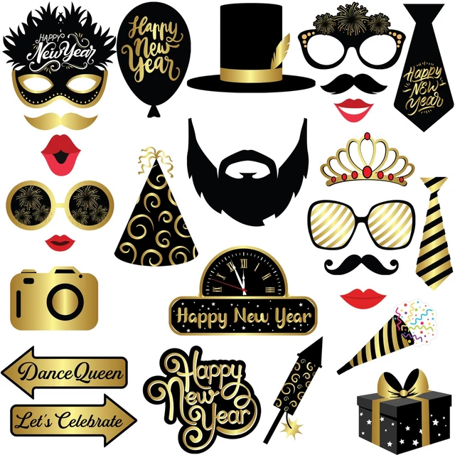 , NEW YEARS Eve Photo Booth Props 2025 - Pack of 30 | New Years Photo ...