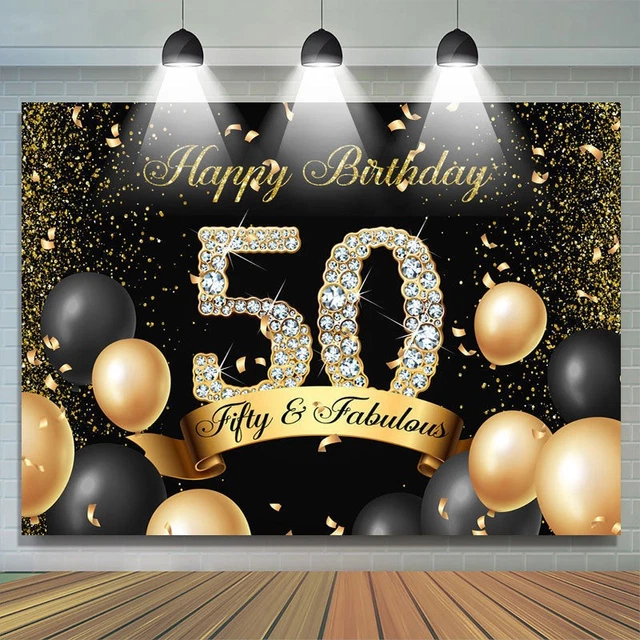 BLACK GOLD GLITTER Balloon 50th Birthday Backdrop $36.09 - PicClick AU