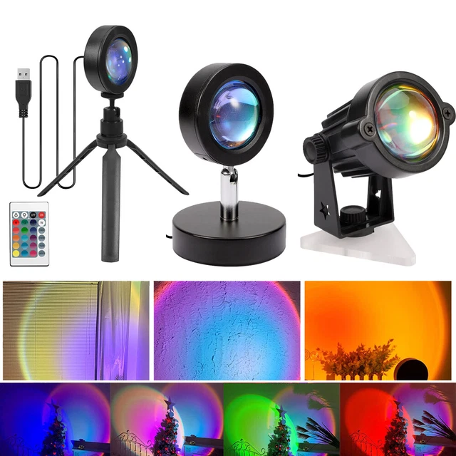 SUNSET PROJECTOR PROJECTION USB Rainbow Atmosphere Lamp LED Desk Night ...