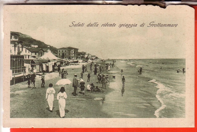 CARTOLINA ANTICA GROTTAMMARE Saluti Dalla Spiaggia Fp Non Viagg EUR 8,50 - PicClick FR