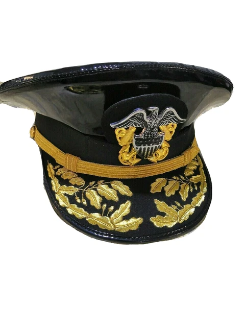 WW2 US NAVY Commander Admiral Hat Black PVC Waterproof Visor ...