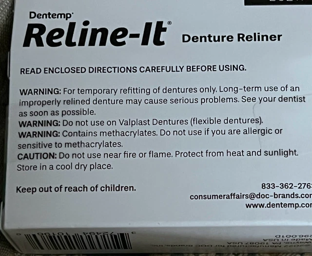 DENTEMP RELINE-IT DENTURE Reliner For Upper & Lower Dentures 2 Reliners ...