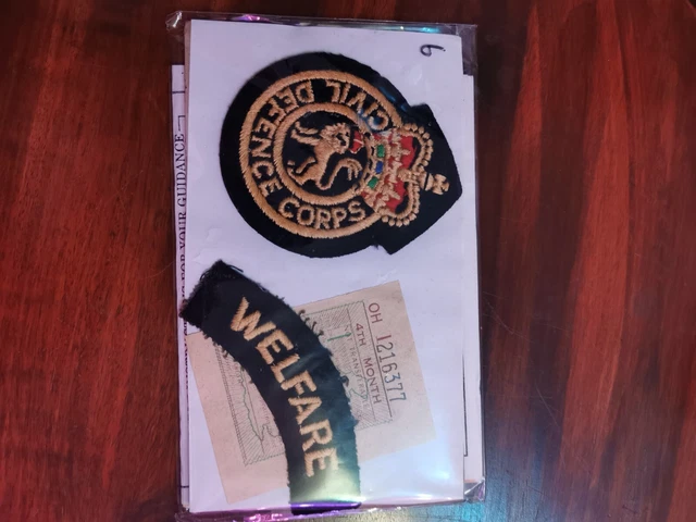 CIVIL DEFENCE CORPS Badge/Patch & Ration Papers - War Memorabilia Gift ...
