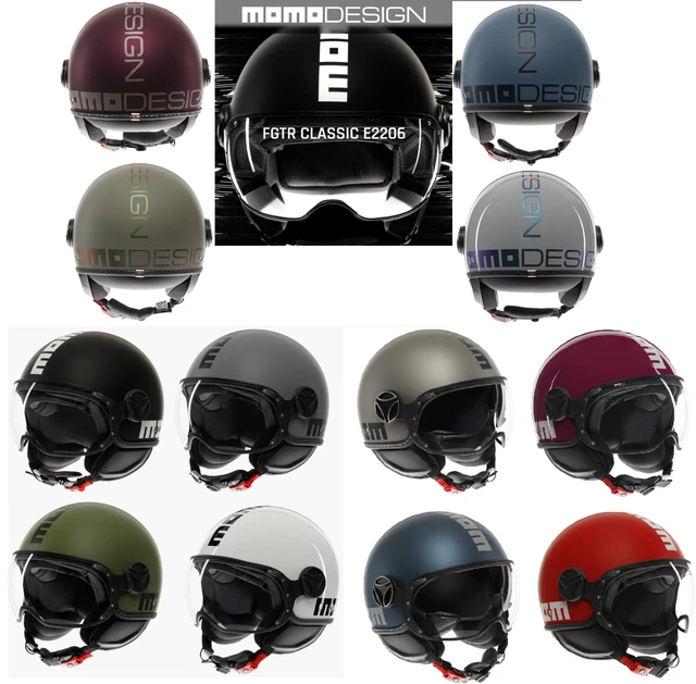 MOMO DESIGN CASCO Demi Jet Fgtr Classic Moto Scooter Visiera Occhiale ...
