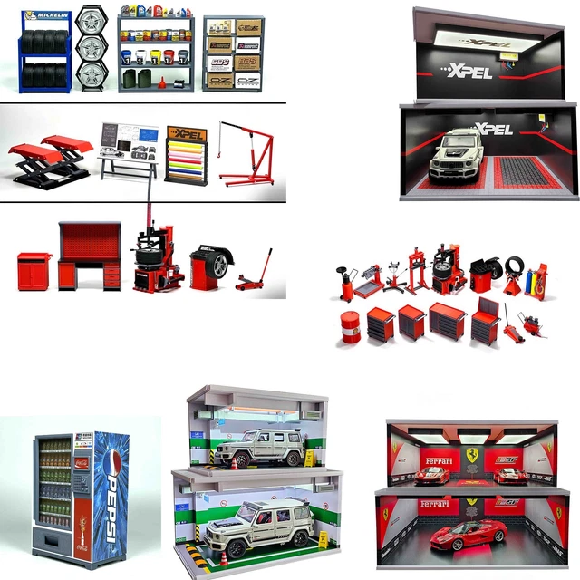 1:18 DIORAMA CAR Garage Model Repair Workshop Prop Scene Display Model ...