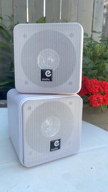 PAIR OF WHITE 4” ABS Bookshelf Cube Speakers 80W HiFi Surround Sound ...