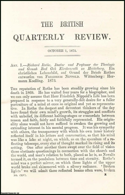 RICHARD ROTHE, GERMAN Theologian. A Rare Original Article From The ...