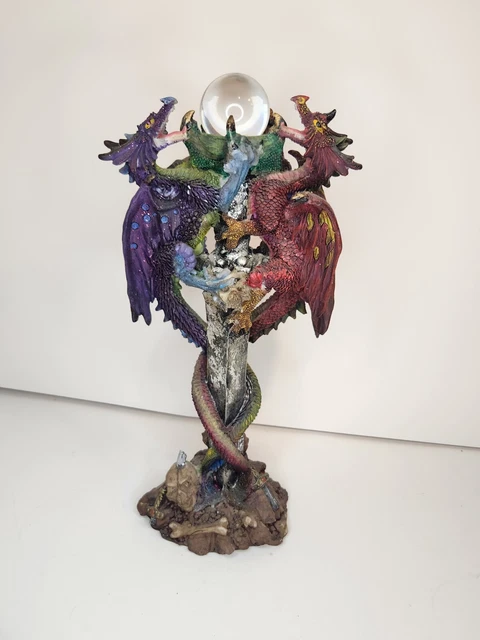 TWIN DRAGONS FIGHTING On a Sword Resin Statue £54.59 - PicClick UK
