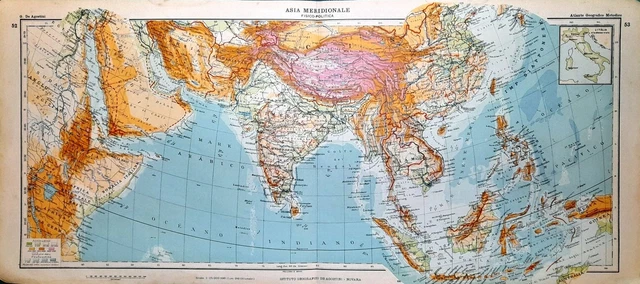 CARTA GEOGRAFICA ANTICA ASIA MERIDIONALE 1° guerra mondiale 1917 ...