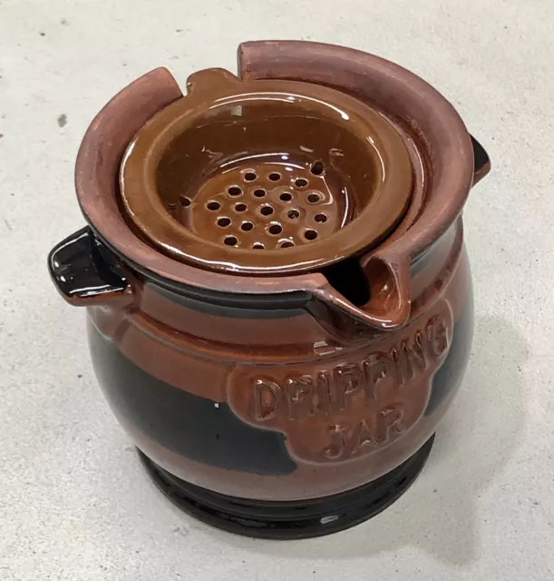 VINTAGE DRIPPING POT Jar With Strainer Brown Pottery Japan Stoneware ...